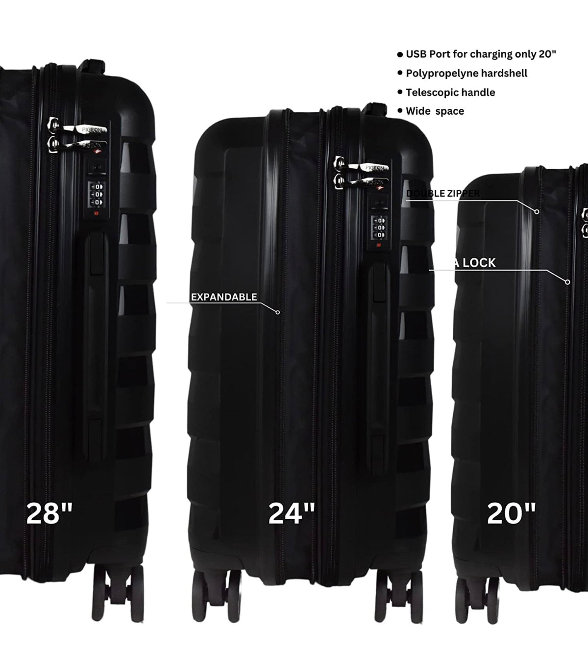PIGEON Luggage Set With Double Secure Zipper - Total 11kg Lightweight 9 ...